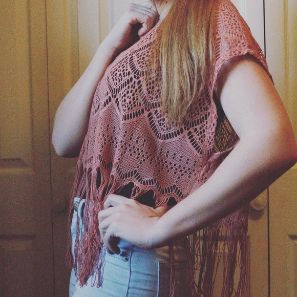 Black Poppy | Tops | Black Poppy Pink Lace Shaw | Poshmark